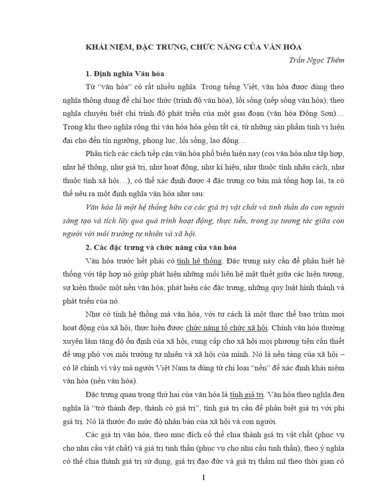 Khai Niem, Dac Trung, Chuc Nang Cua Van Hoa | PDF