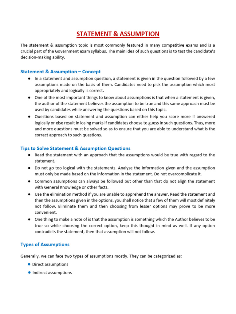Statement Assumption | PDF
