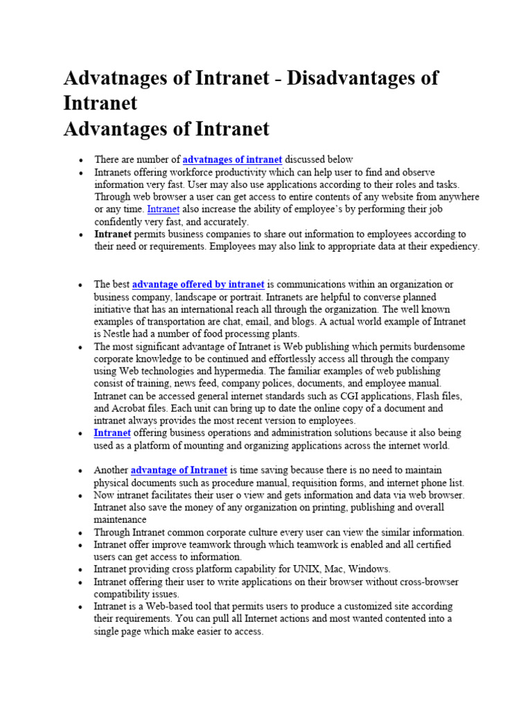 Intranet: Pros and Cons Explained | PDF | Computing | Cyberspace