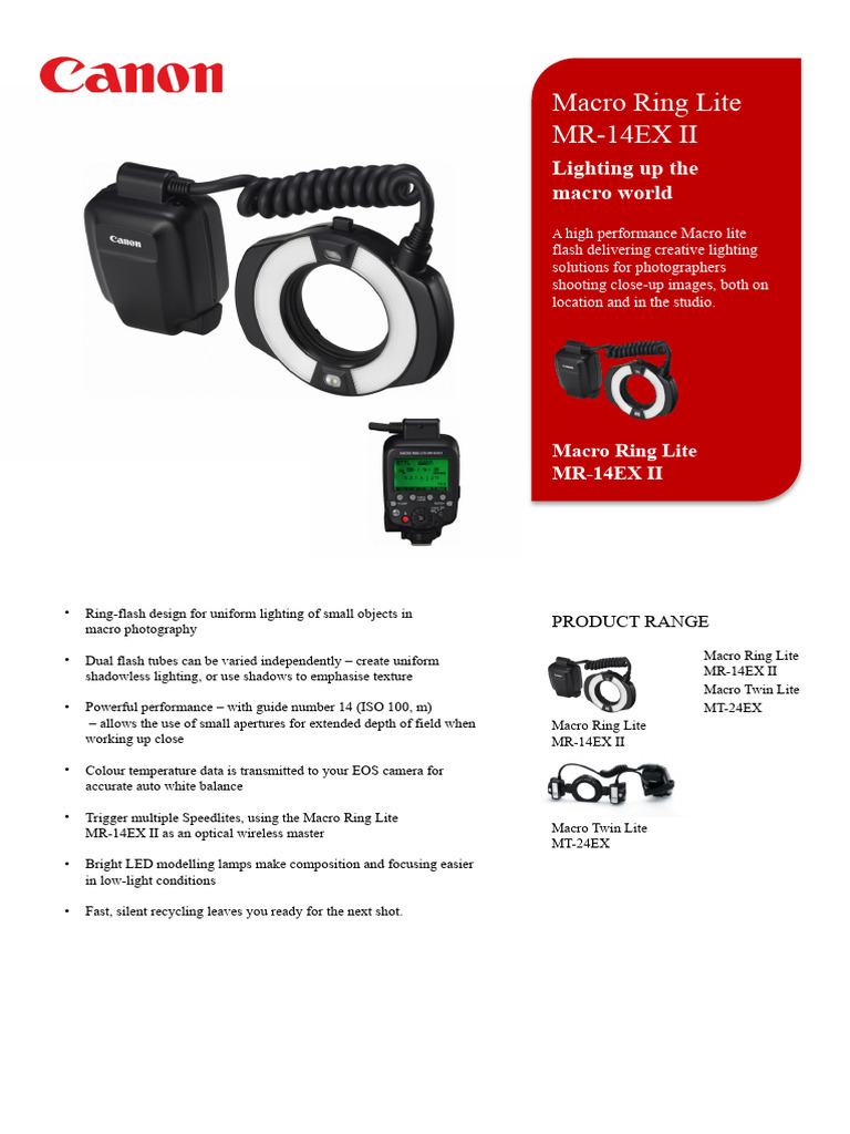 Macro Ring Lite MR 14ex II Brochure | PDF | Flash (Photography) | Macro Photography