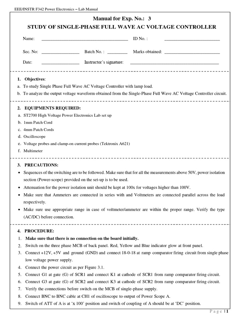Exp._3_Manual (1) | PDF | Power Electronics | Voltage