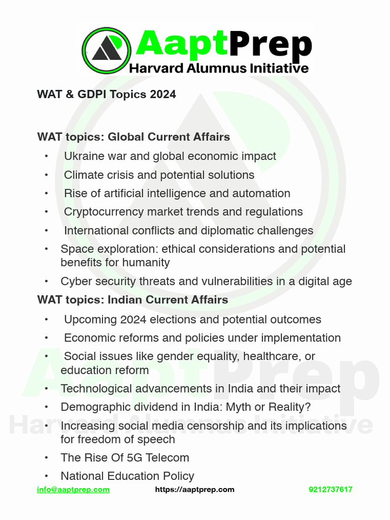 AaptPrep WAT & GDPI Topics 2024 | PDF | Economies | Education Reform