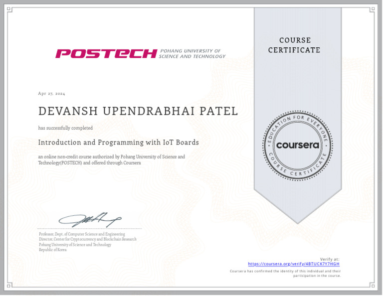 Introduction and Programming With IoT Boards Certificate Coursera | PDF Introduction and Programming With IoT Boards Certificate Coursera | PDF