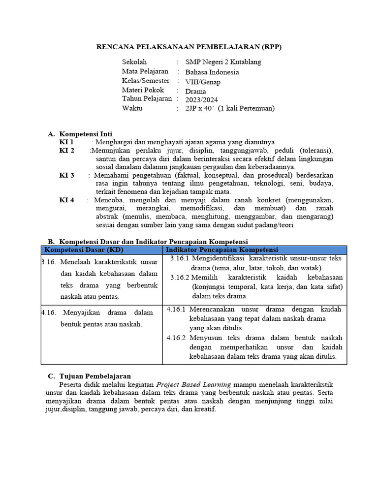 RPP 1 Kali Pertemuan Buk Azizah Baru | PDF | Seni