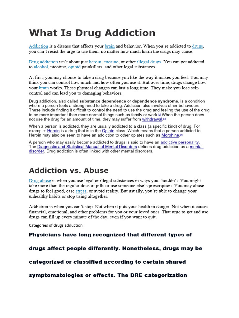 Drug Addiction | PDF | Substance Abuse | Substance Dependence