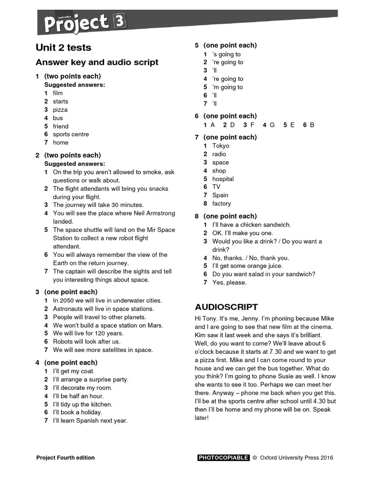 Project 3 Unit 2 Answer Key And Audio Script Pdf Space Programs Flight