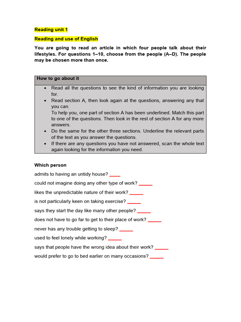 Reading Unit 1 | PDF