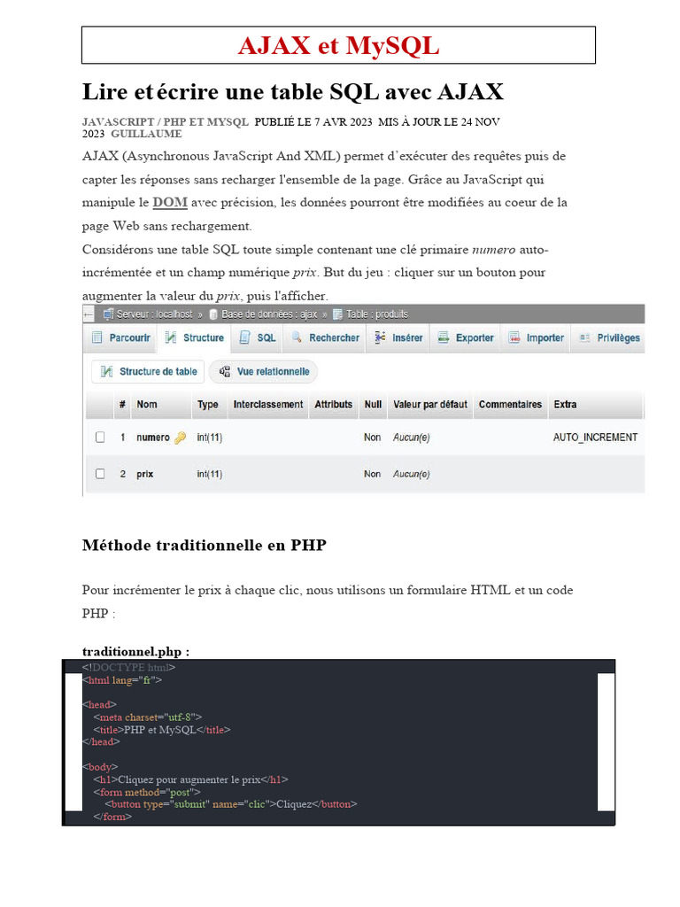 Ajax Et Mysql | PDF | Ajax (Programmation) | PHP