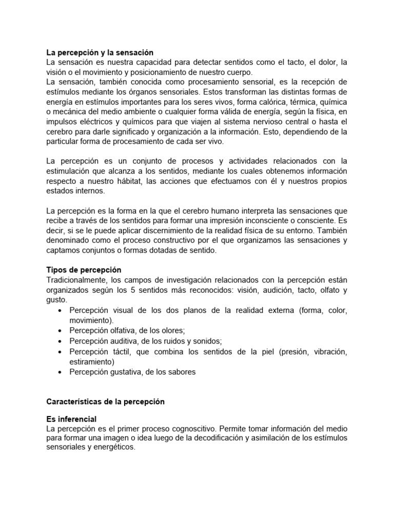 La Percepción y La Sensación | PDF | Percepción | Sentidos