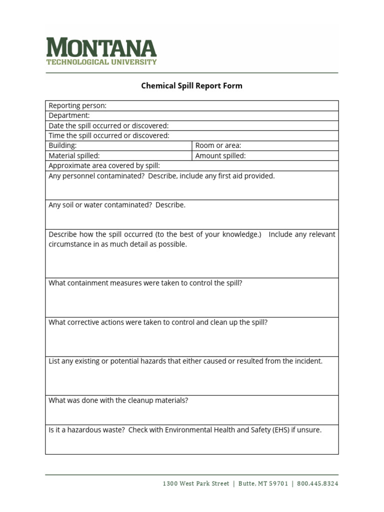 Chemical Spill Report Form Template | PDF | Science & Mathematics