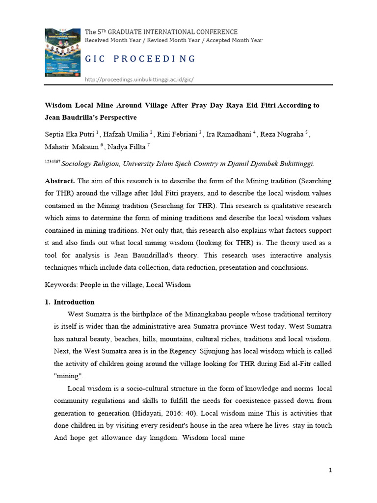 Wisdom Local Mine Around Village After Pray Day Raya Eid Fitri According to Jean Baudrilla's ...