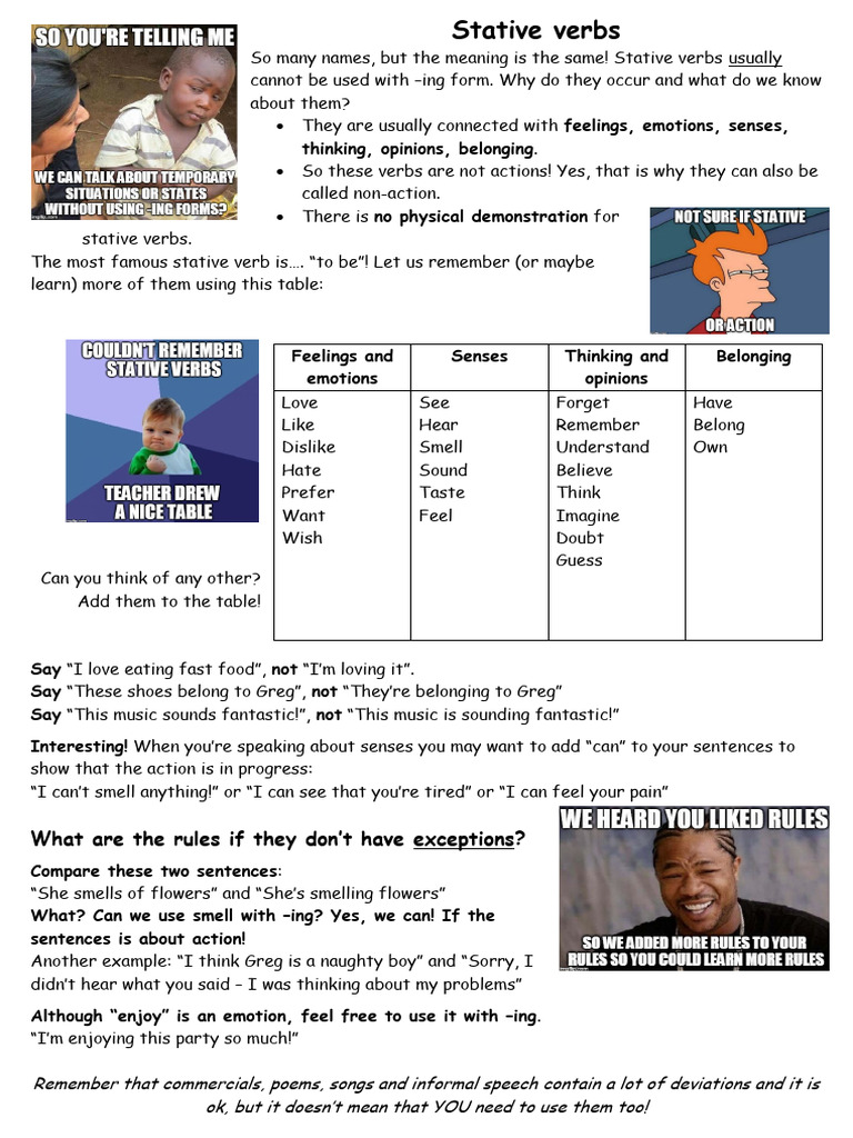 Stative Verbs Explanation | PDF | Grammar | Cognitive Science