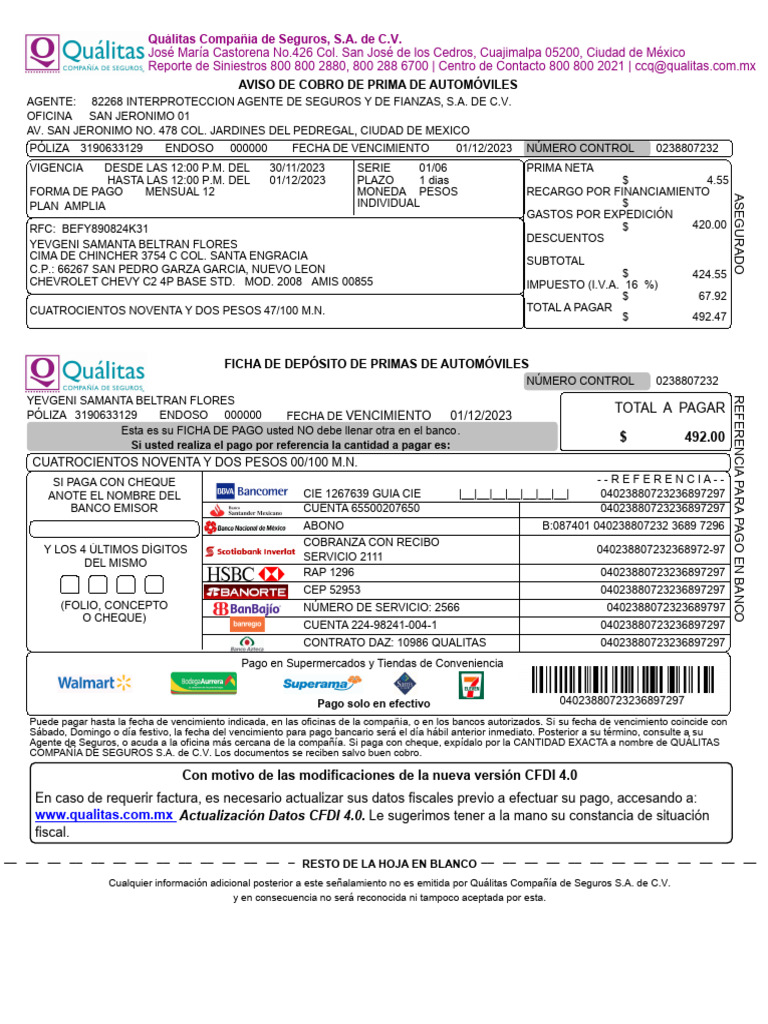 recibo poliza | PDF | Cheque | Bancos