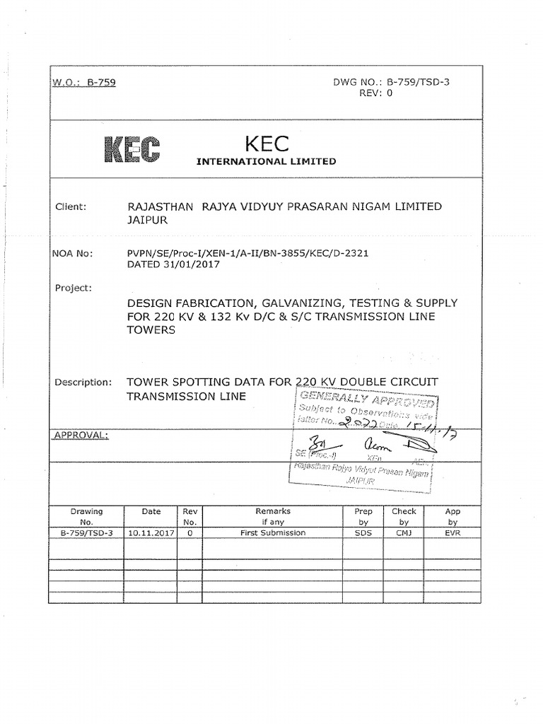 B 759-TSD-3 Tower Spotting Data 220KV DC | PDF