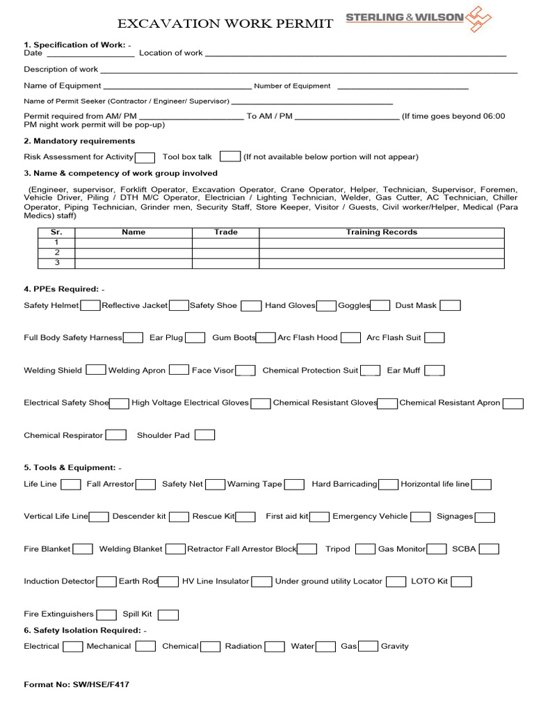Work Permit - Excavation | PDF | Welding | Construction
