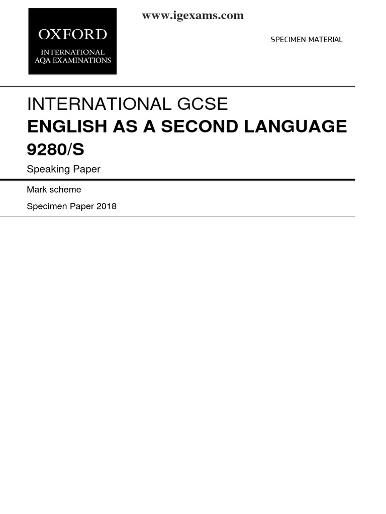 9280 International Gcse English As A Second Language Speaking Mark Scheme | PDF | Question ...