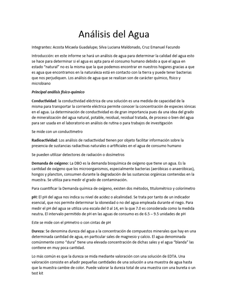 Análisis Del Agua | Descargar gratis PDF | Agua | Agua potable