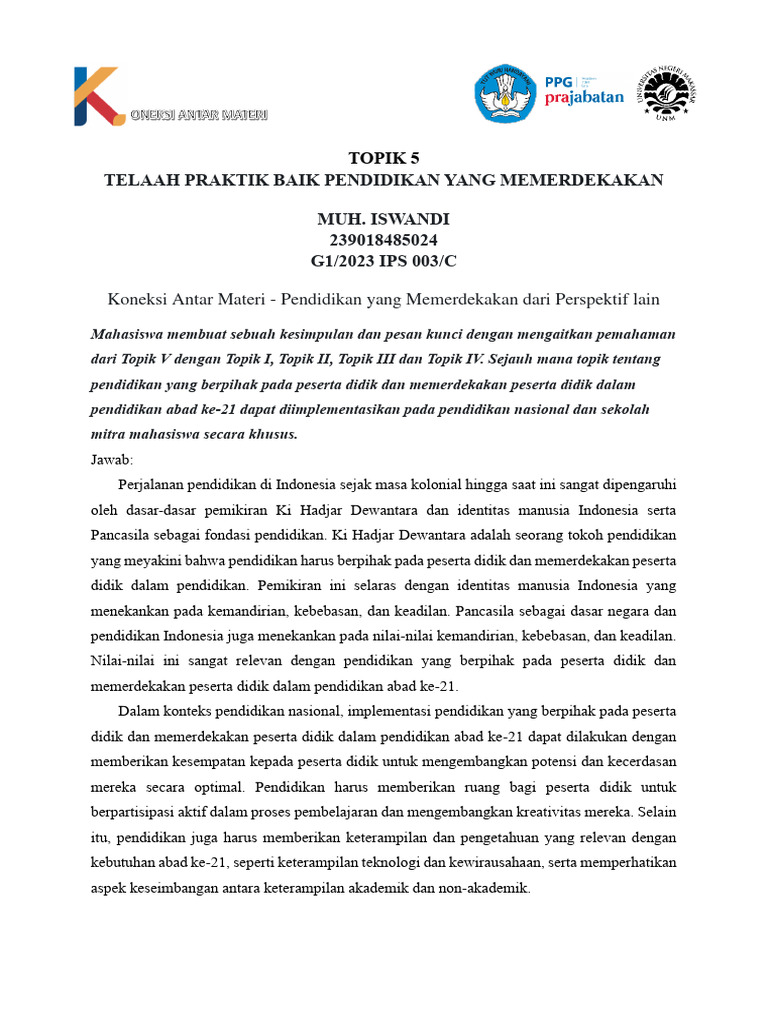 TOPIK 5 - Koneksi Antar Materi - MUH. ISWANDI | PDF | Karier & Perkembangan