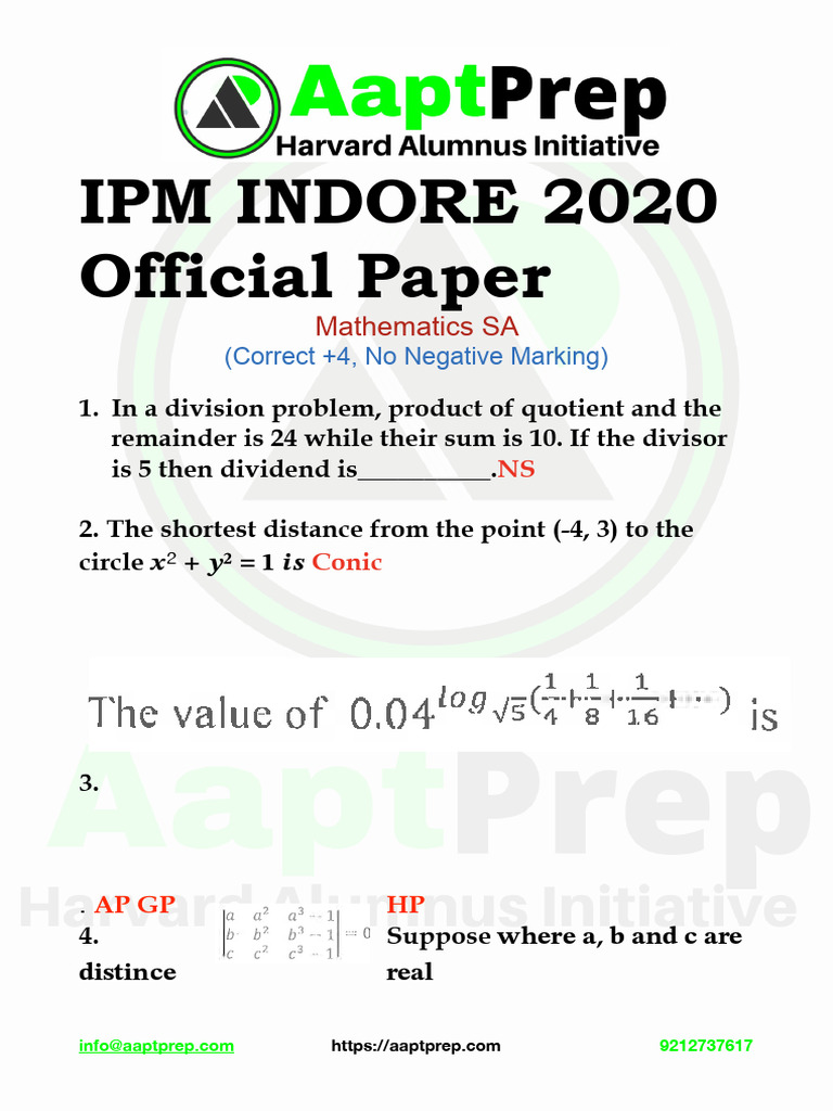 IPM Indore 2020 Mathematics Paper | PDF | Stocks | Climate Change