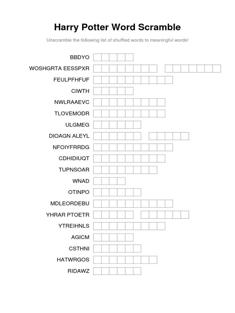 Harry Potter Word Scramble Combined | PDF