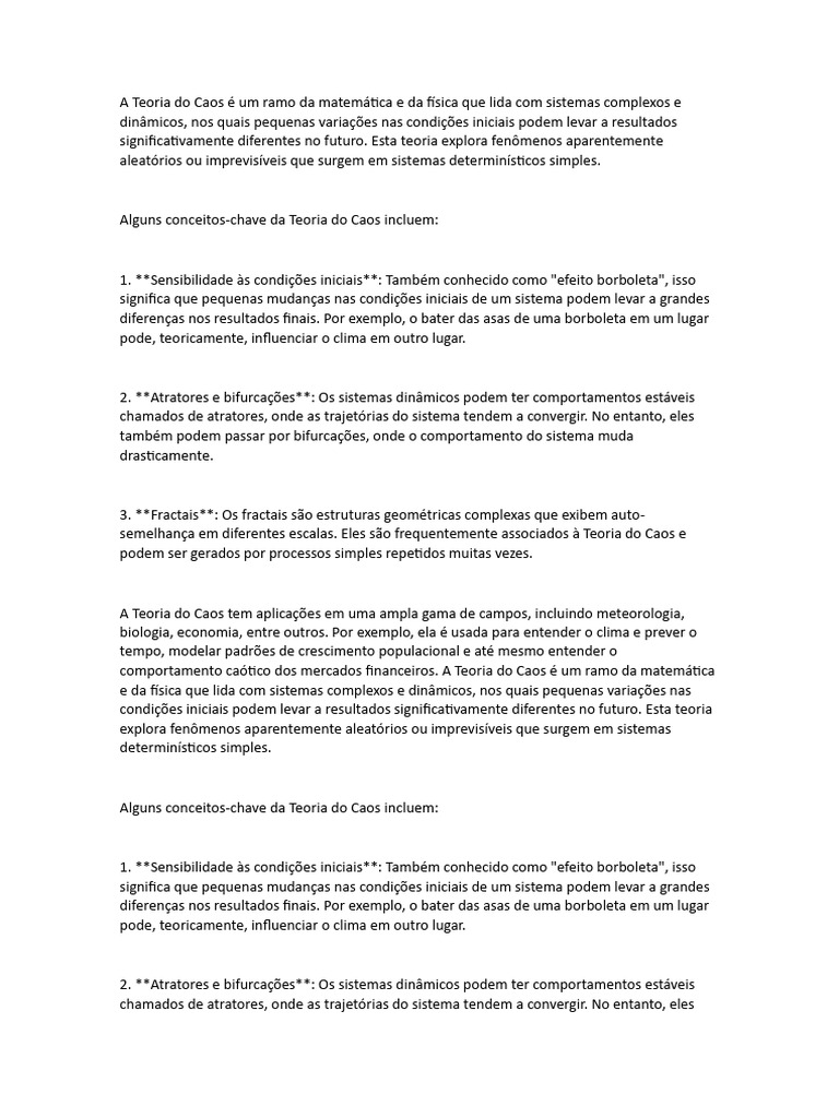 A Teoria Do Caos É Um Ramo Da Matemática e Da Física Que Lida Com ...