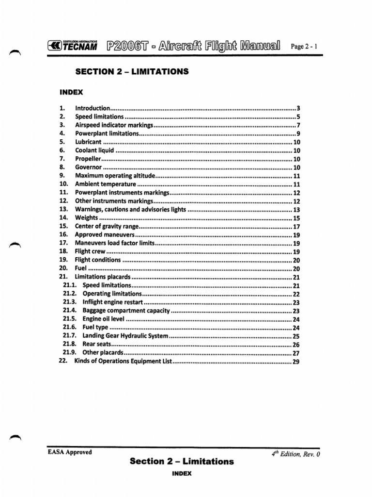 Tecnam P2006t POH Section 2 | PDF | Aircraft | Aviation