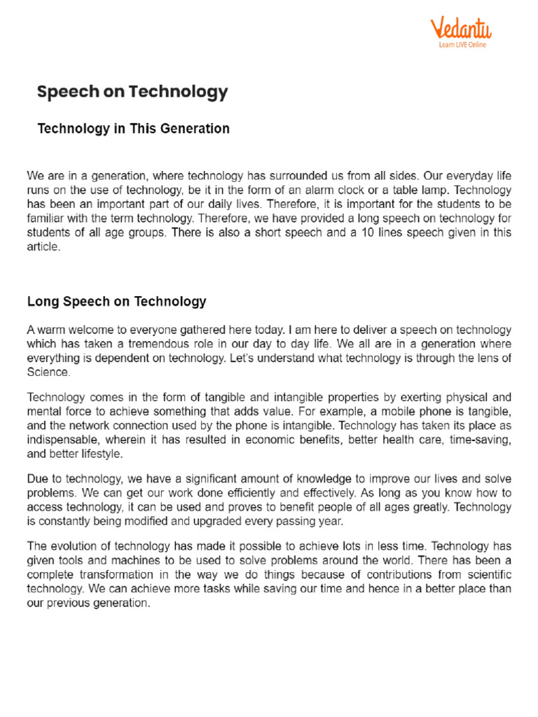 Speech on Technology | PDF