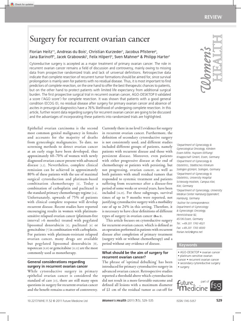 Surgery for Recurrent Ovarian Cancer | PDF | Ovarian Cancer | Cancer
