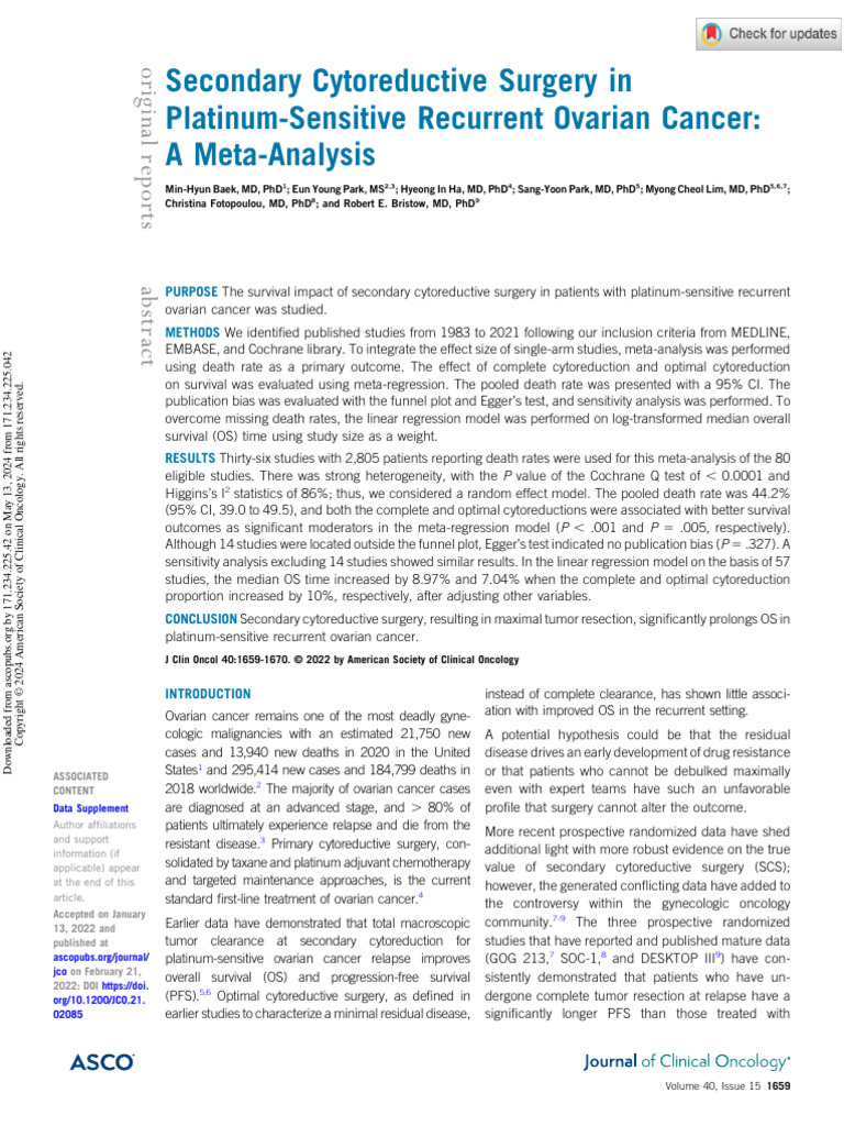 Baek Et Al 2022 Secondary Cytoreductive Surgery in Platinum Sensitive ... Baek Et Al 2022 Secondary Cytoreductive Surgery in Platinum Sensitive ...