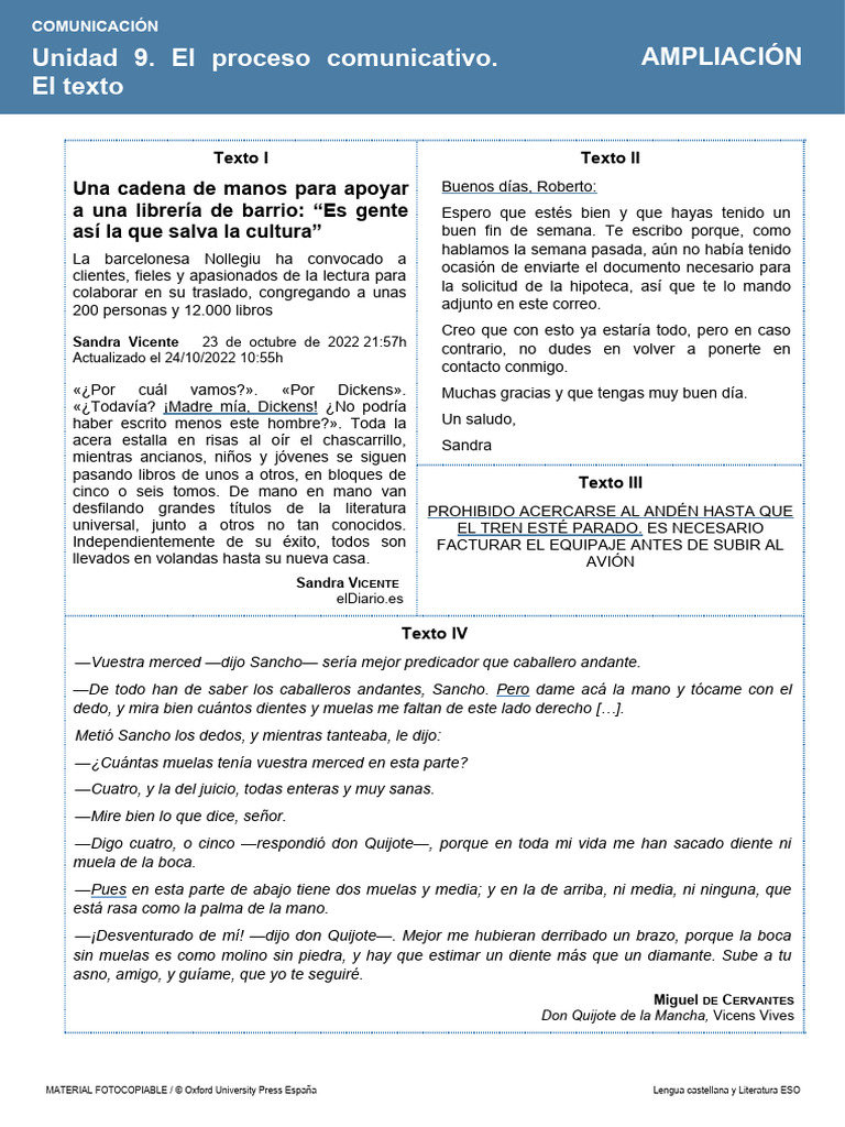 U9 Amp Sol Comunicacion Proceso Comunicativo Text | PDF | Don Quijote