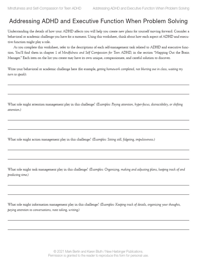 Worksheets-and-Handouts MindfulnessSelfCompassionTeenADHD | PDF ...