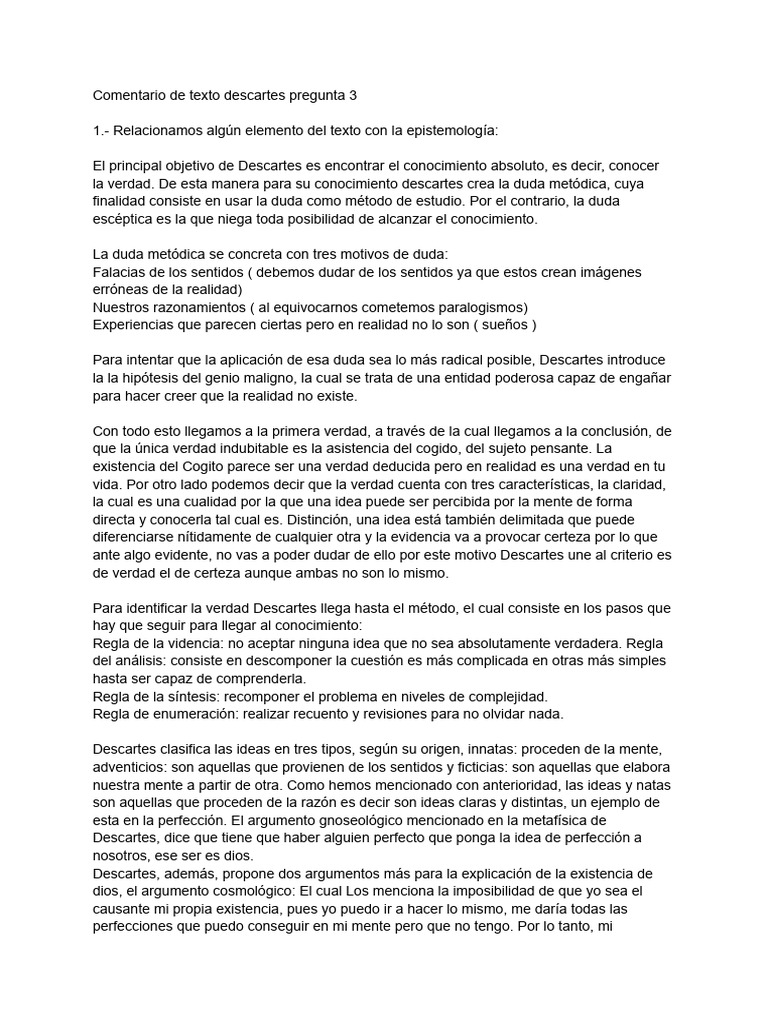 Epistemología y Método en Descartes | PDF | René Descartes | Verdad