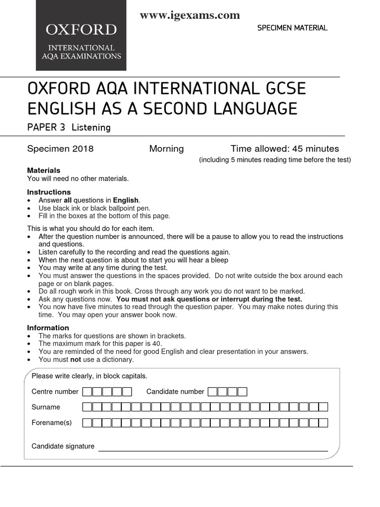 9280 International Gcse English As A Second Language Listening Question Paper v2 | PDF