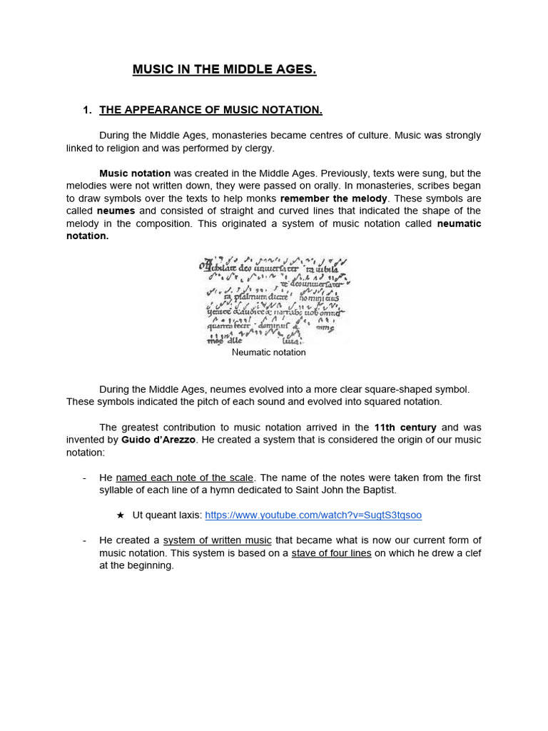 MUSIC IN THE MIDDLE AGES (To Study) | PDF | Musical Notation ...