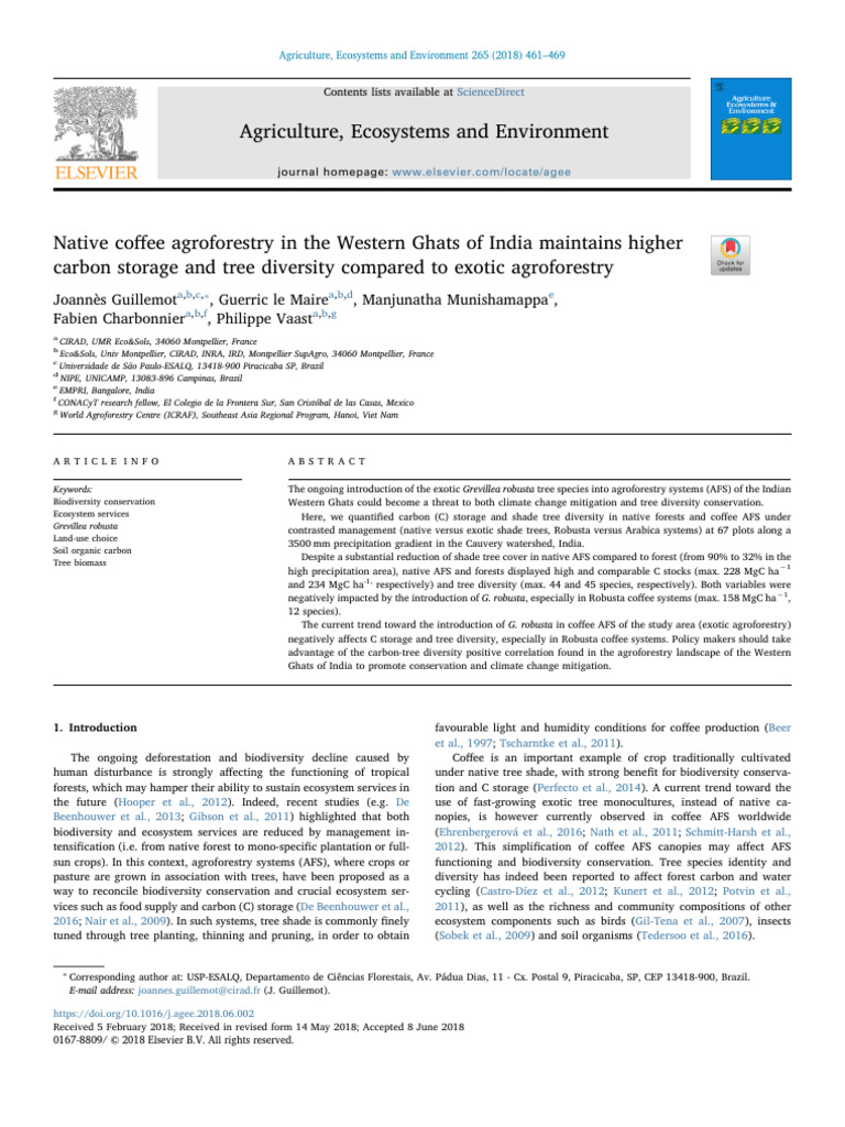 Native Coffee Agroforestry in The Western Ghats of India Maintains ...