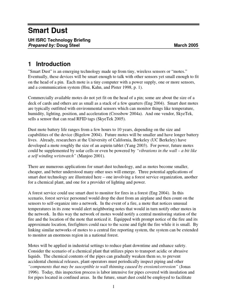 Smart Dust | PDF | Wireless Sensor Network | Security Alarm