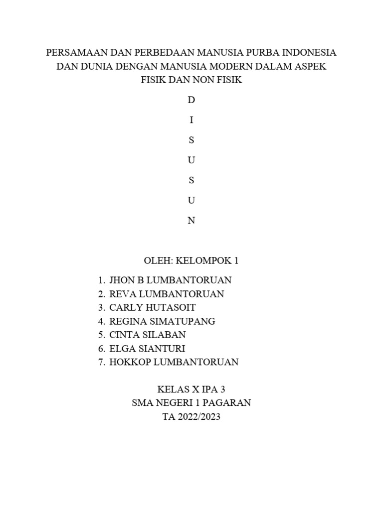 PERSAMAAN DAN PERBEDAAN MANUSIA PURBA INDONESIA DAN DUNIA DENGAN ...