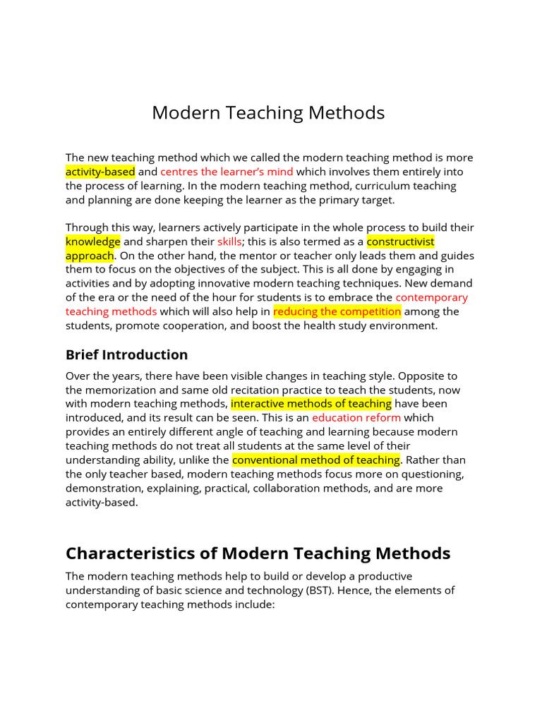 Modern Teaching Methods | PDF | Teaching Method | Learning Modern Teaching Methods | PDF | Teaching Method | Learning