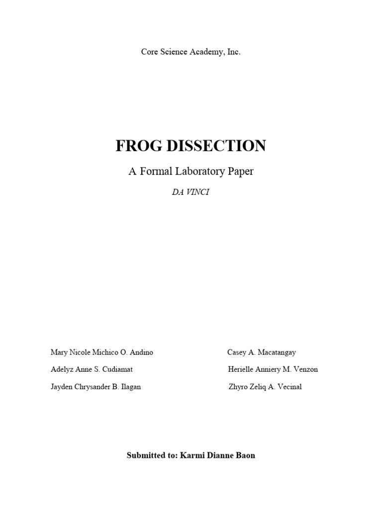 Frog Dissection Formal Lab Paper - GR. 2 | PDF | Small Intestine ...