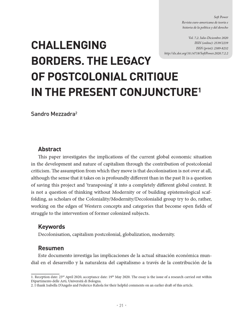 Challenging Borders The Legacy of Postco | PDF | Postcolonialism | Frantz Fanon