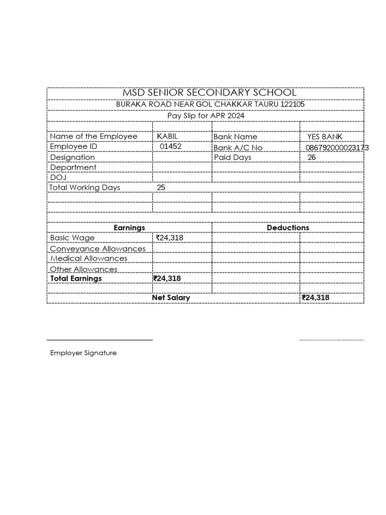 Salary Slip Format in PDF | PDF