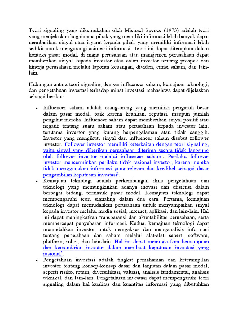 Teori Signaling Yang Dikemukakan Oleh Michael Spence | PDF