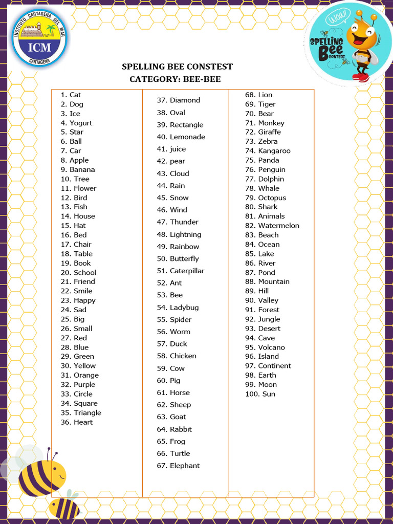 Spellin Bee Contest Words Category Bee-Bee | PDF