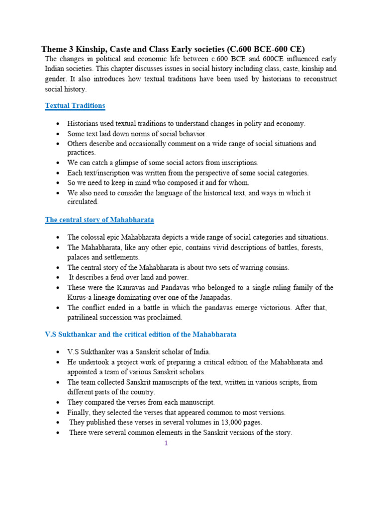 Class 12 Theme 3 Notes | PDF | Mahabharata | Marriage