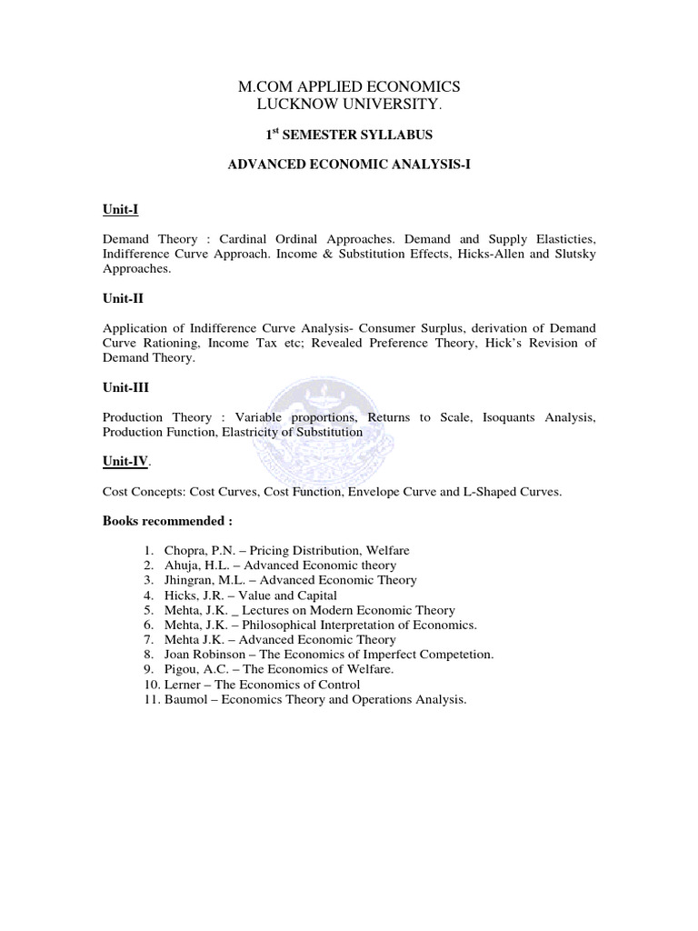 Mcom Applied Economics Syllabus of The Lucknow University | PDF ...