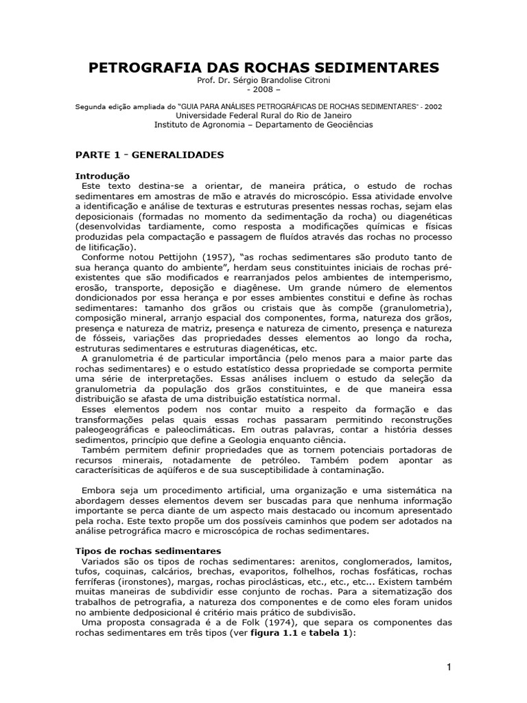 Petrografia Das Rochas Sedimentares | PDF | Petrologia | Geologia
