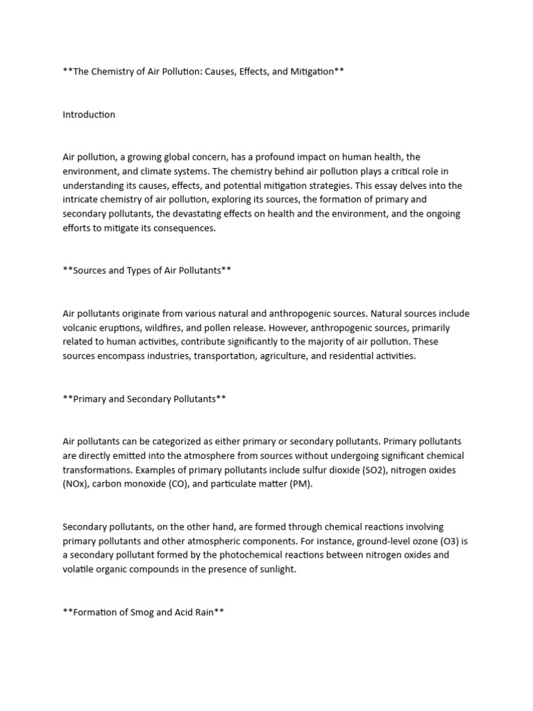 The Chemistry of Air Pollution Causes, Effects, and Mitigation | PDF ...