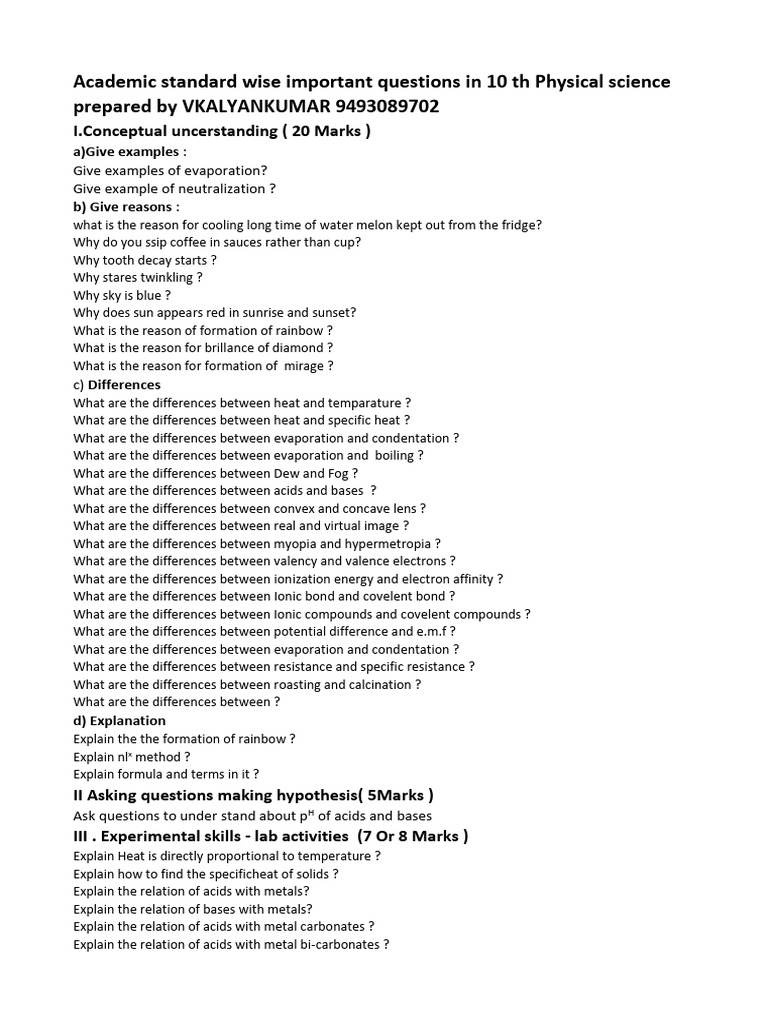Academic Standard Wise Questions | PDF | Electrical Resistivity And ...