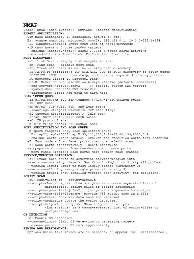 Nmap Options | Download Free PDF | Port (Computer Networking) | Transmission Control Protocol