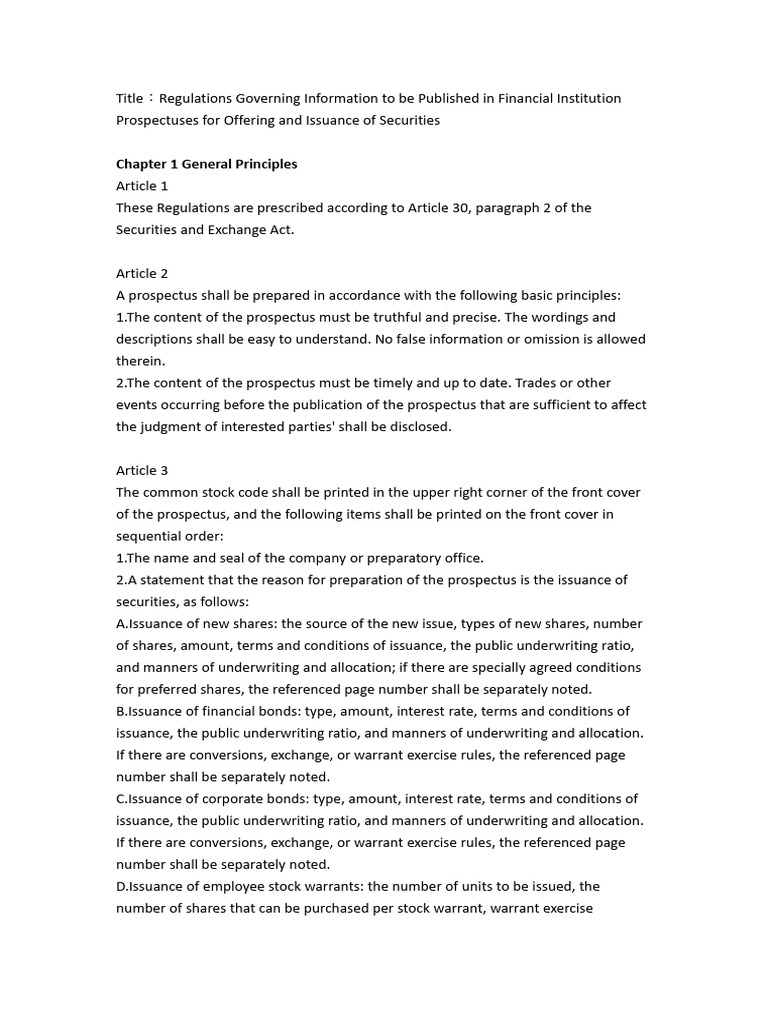 Regulations Governing Information To Be Published in Financial ...